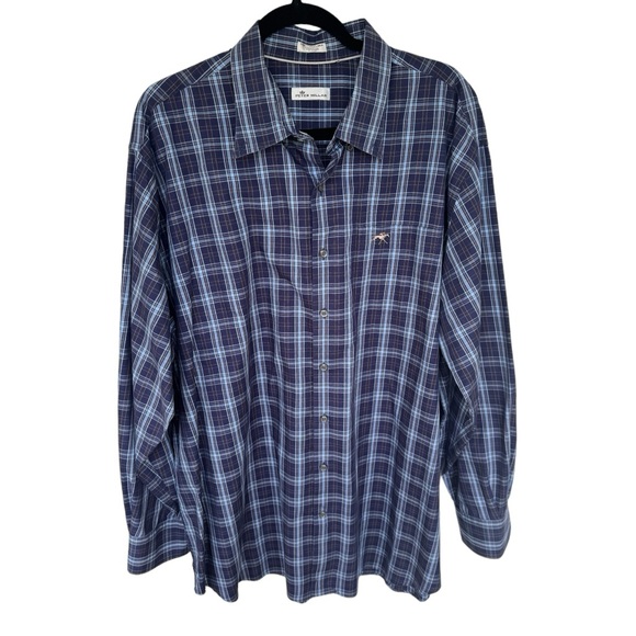 Peter Millar | Shirts | Peter Millar Mens Blue Plaid Cotton Long Sleeve Button Up Pony Logo ...